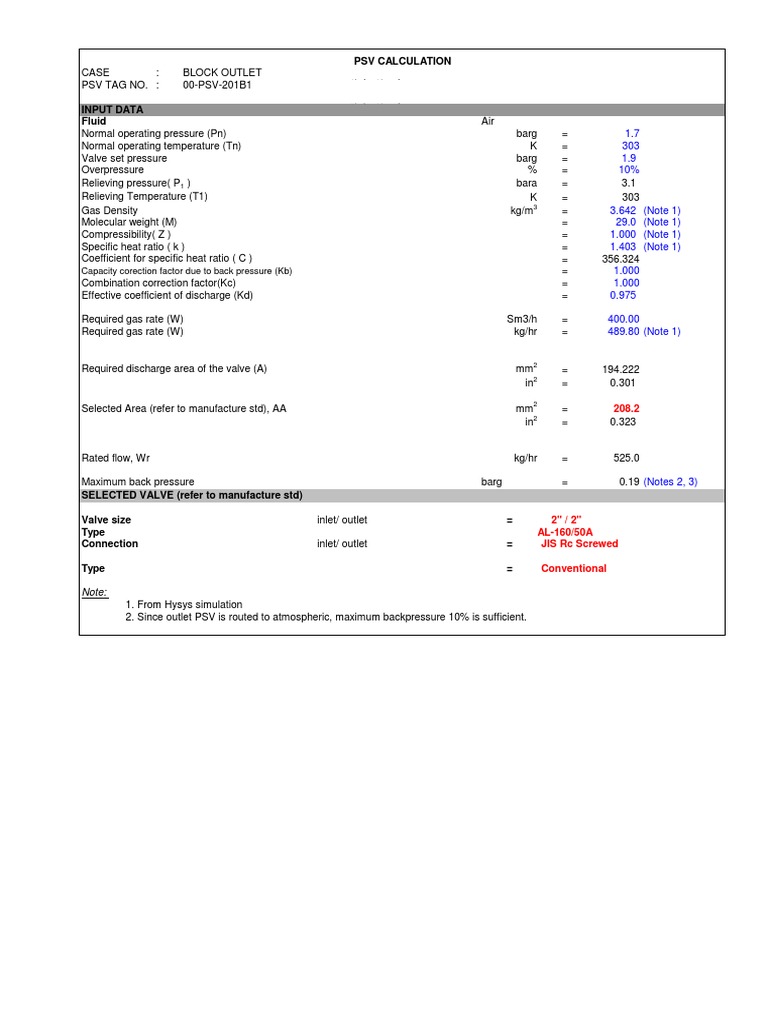 PSV Calculation: Capacity Corection Factor Due To Back Pressure (KB ...