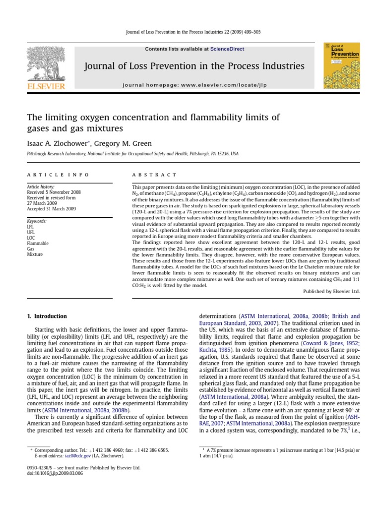 The Limiting Oxygen Concentration and Flammability Limits of Gases and ...