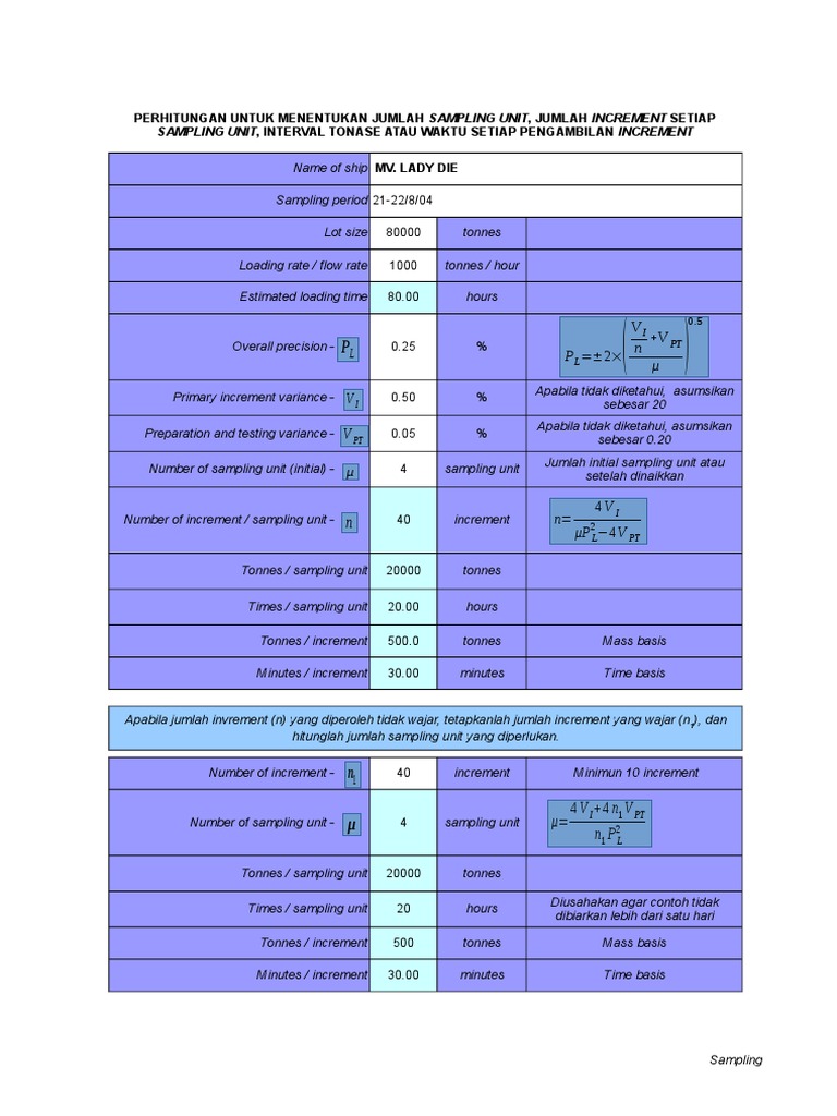 Sampling Unit, Interval Tonase Atau Waktu Setiap Pengambilan Increment ...