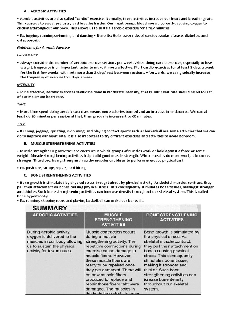 Aerobic Activities: Guidelines and Benefits | PDF | Aerobic Exercise ...