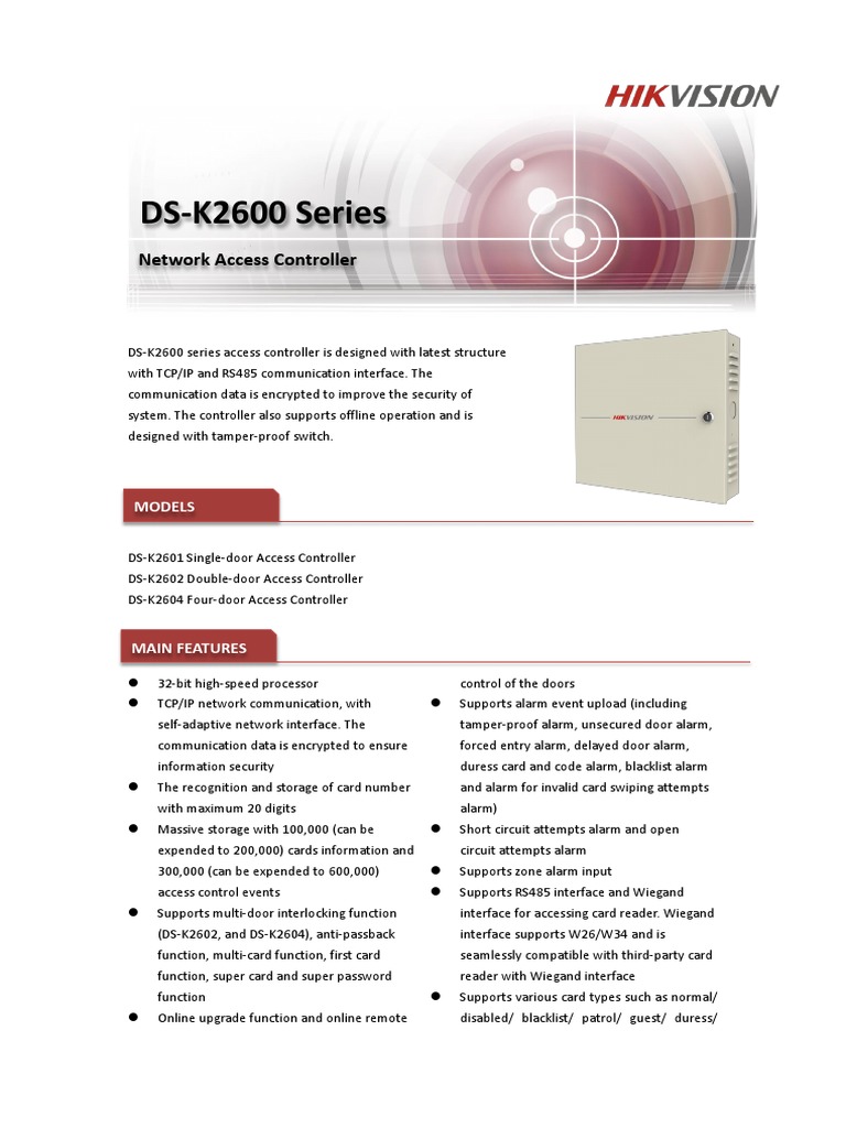 DS-K2600 Series: Network Access Controller | PDF | Access Control | Power Supply