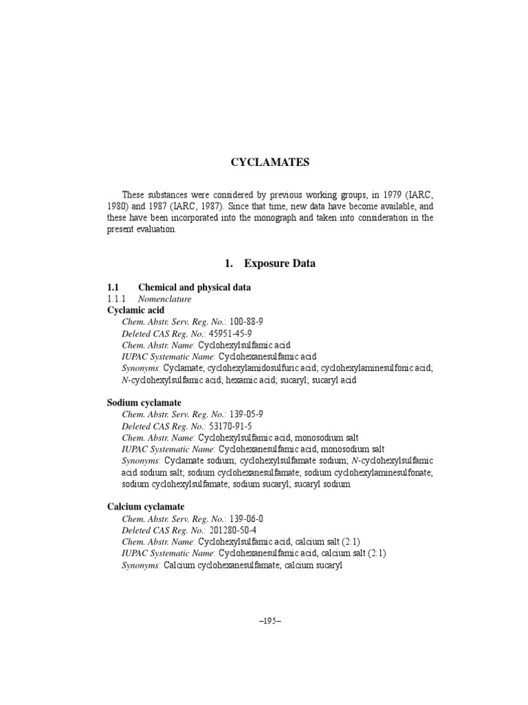 Cyclamates: 1.1 Chemical and Physical Data Cyclamic Acid | PDF | Sugar ...