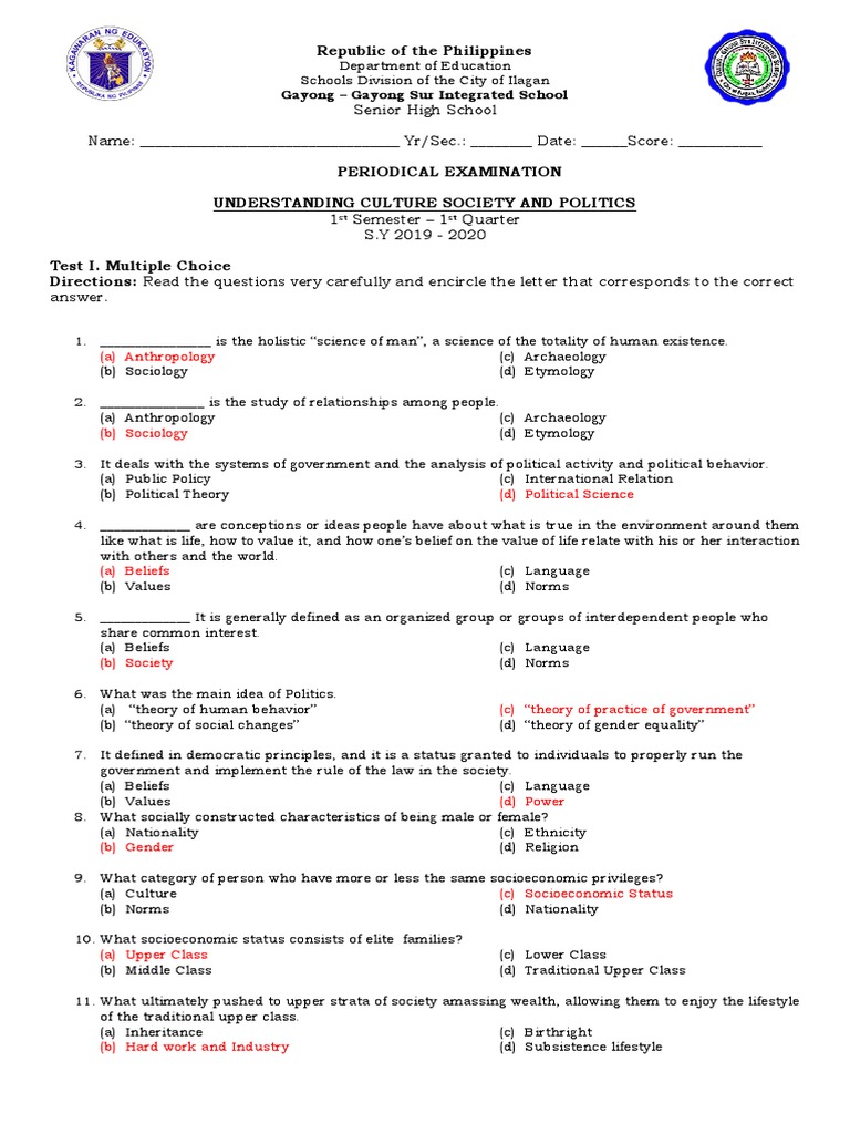 1st Periodical Exam in UCSP | PDF | Kinship | Family