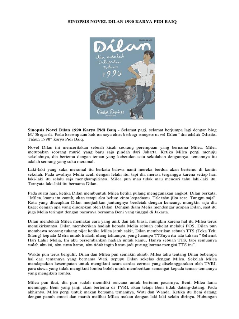 Sinopsis Novel Dilan 1990 Karya Pidi Baiq | PDF