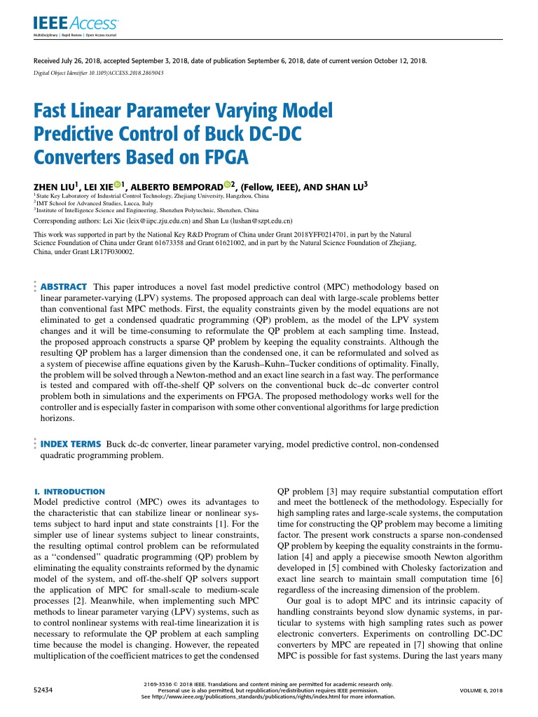 Fast Linear Parameter Varying Model Predictive Control of Buck DC-DC ...