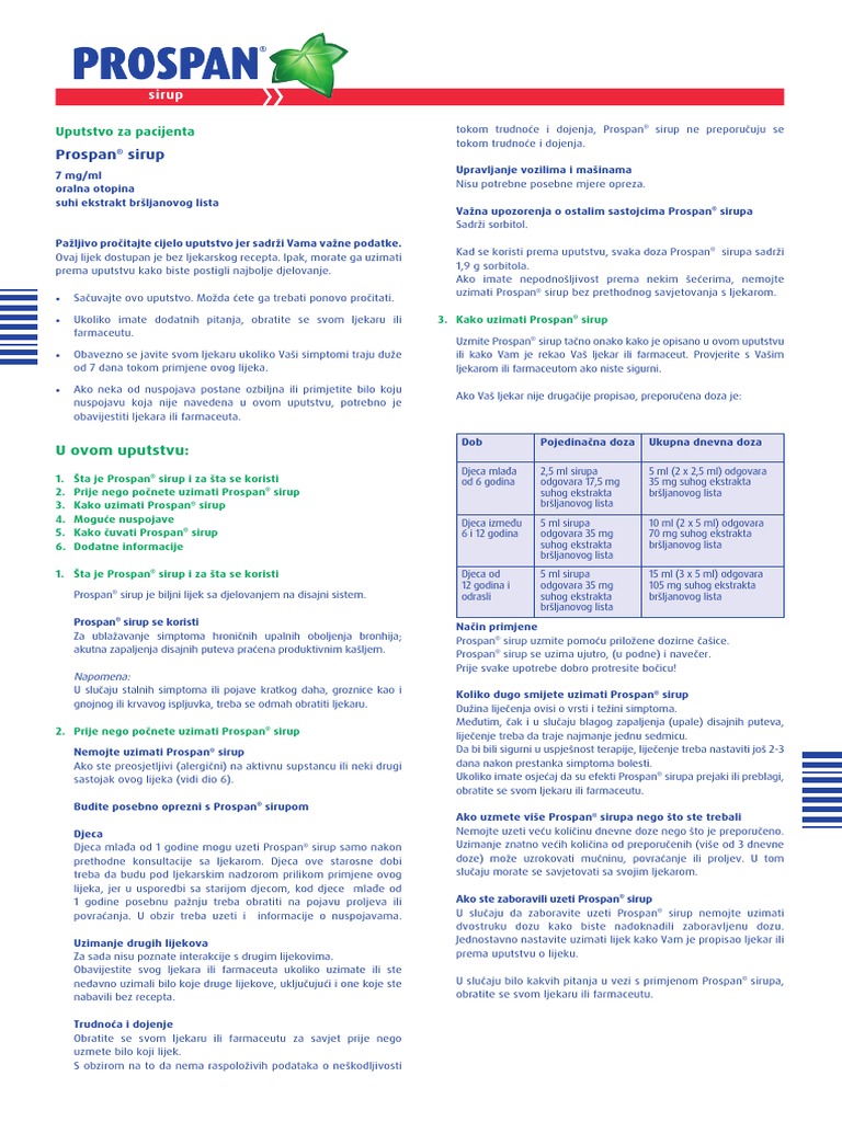 PROSPAN SIRUP - Uputstvo | PDF
