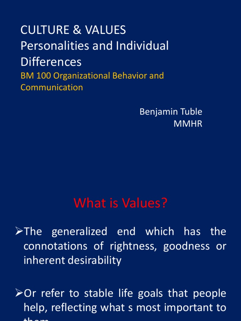 Chapter 2 - Culture & Values Personalities & Individual Differences ...