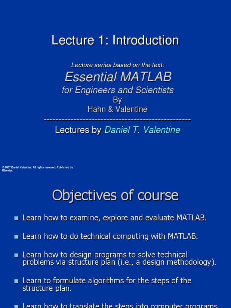 Lecture 1 Introduction Essential Matlab Pdf Matlab Computer Program