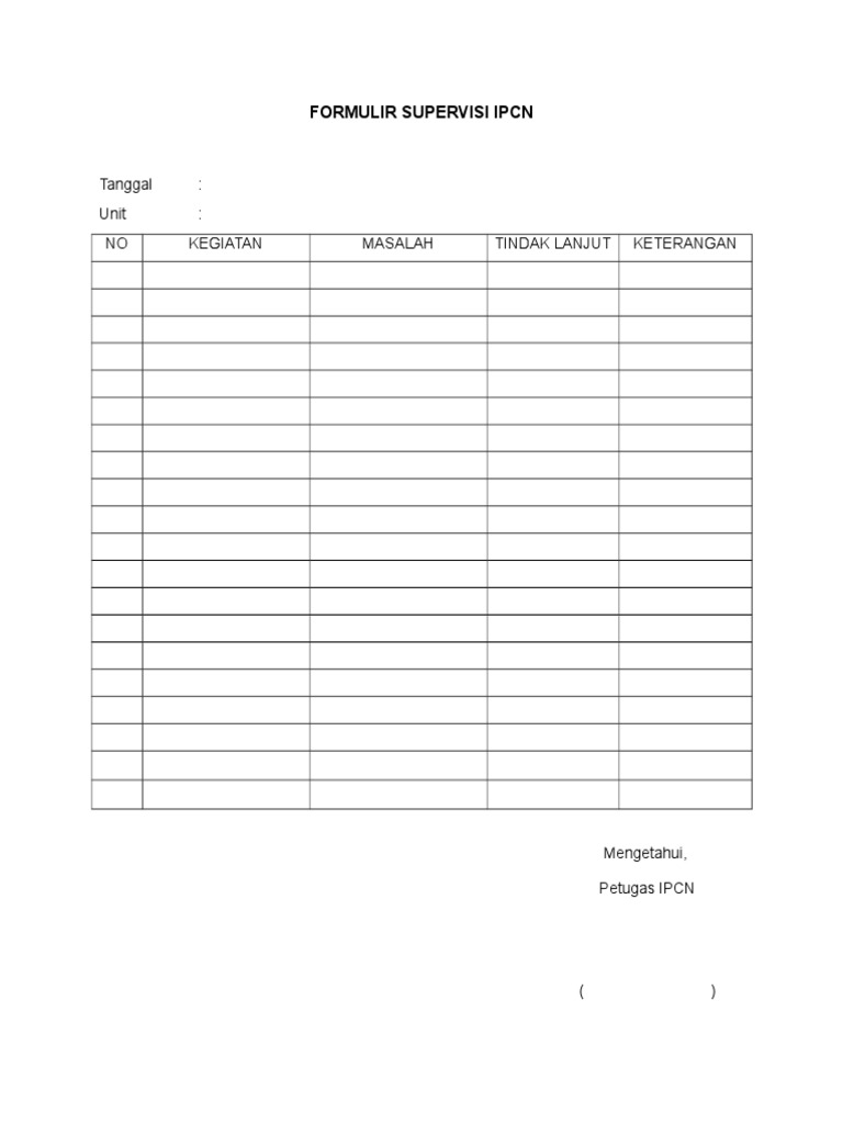 Formulir Supervisi Ipcn | PDF
