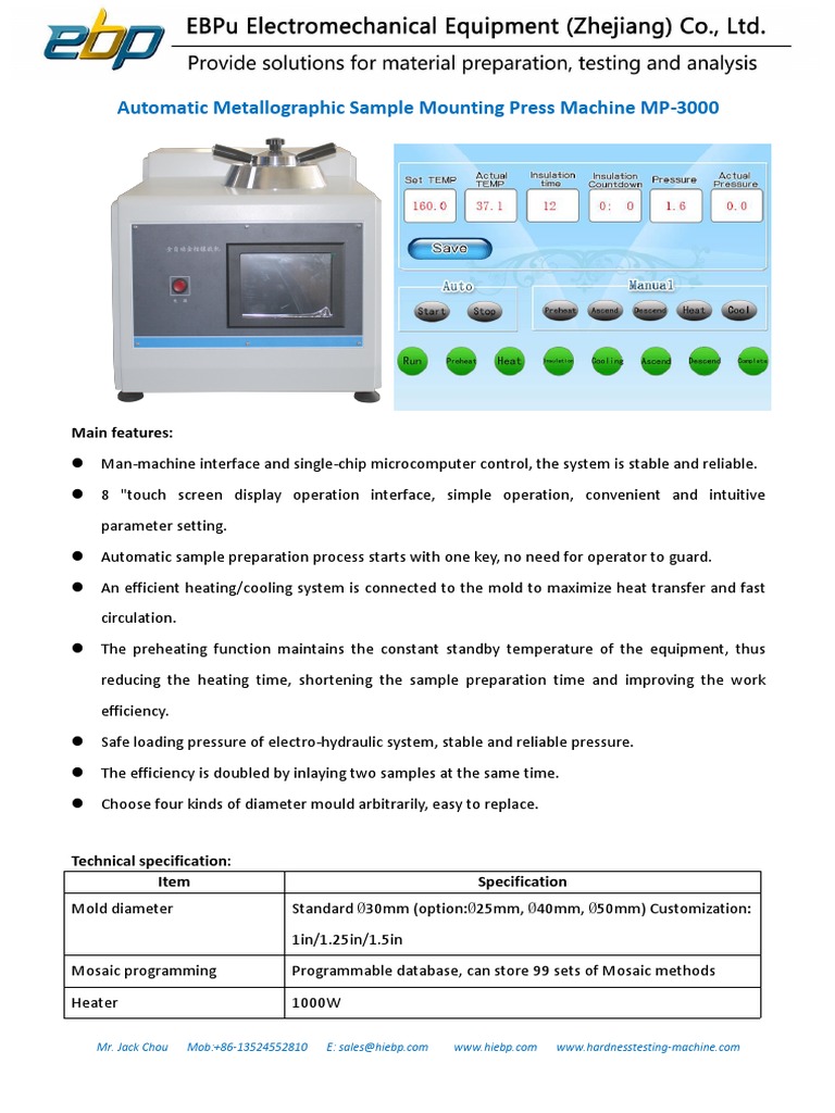 Automatic Sample Mounting Press Machine MP-3000 | PDF | Hvac ...