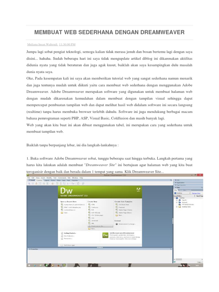 Membuat Web Sederhana Dengan Dreamweaver | PDF