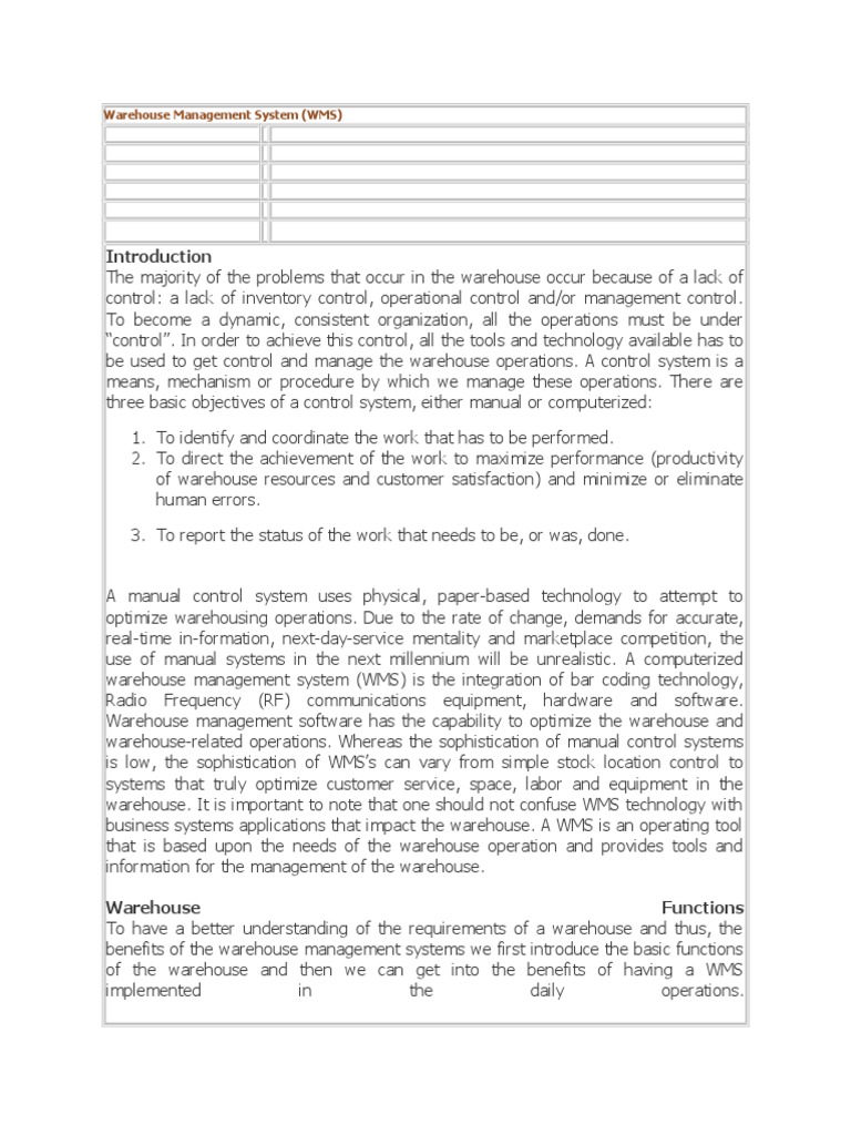 Warehouse Management System (WMS) | PDF | Warehouse | Inventory