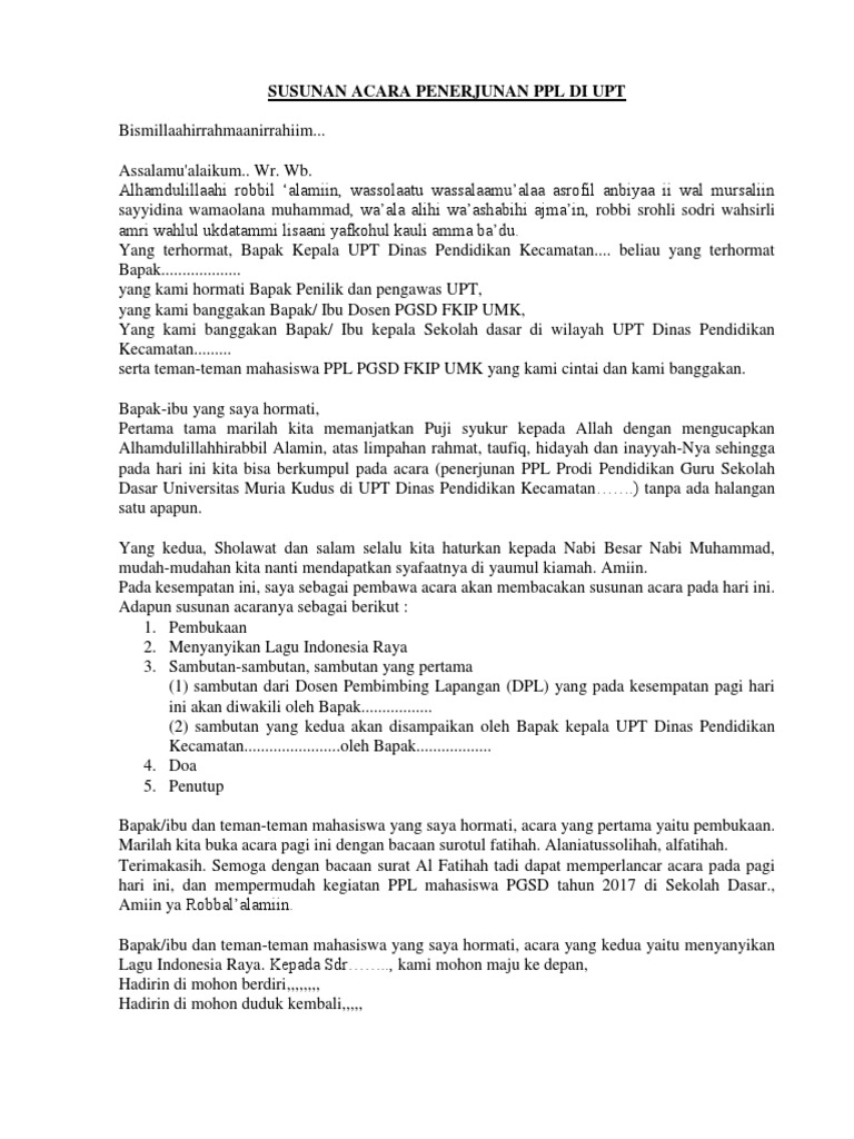 Susunan Acara Penerjunan PPL 2017 | PDF