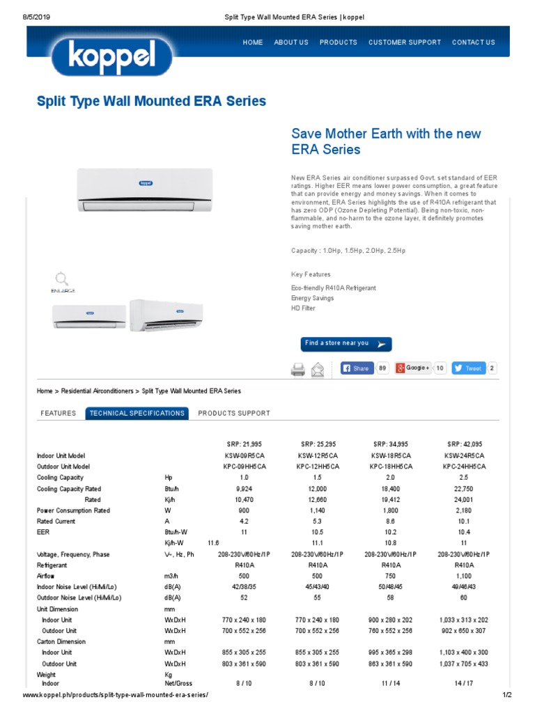 Split Type Wall Mounted ERA Series - Koppel | Download Free PDF | Air ...