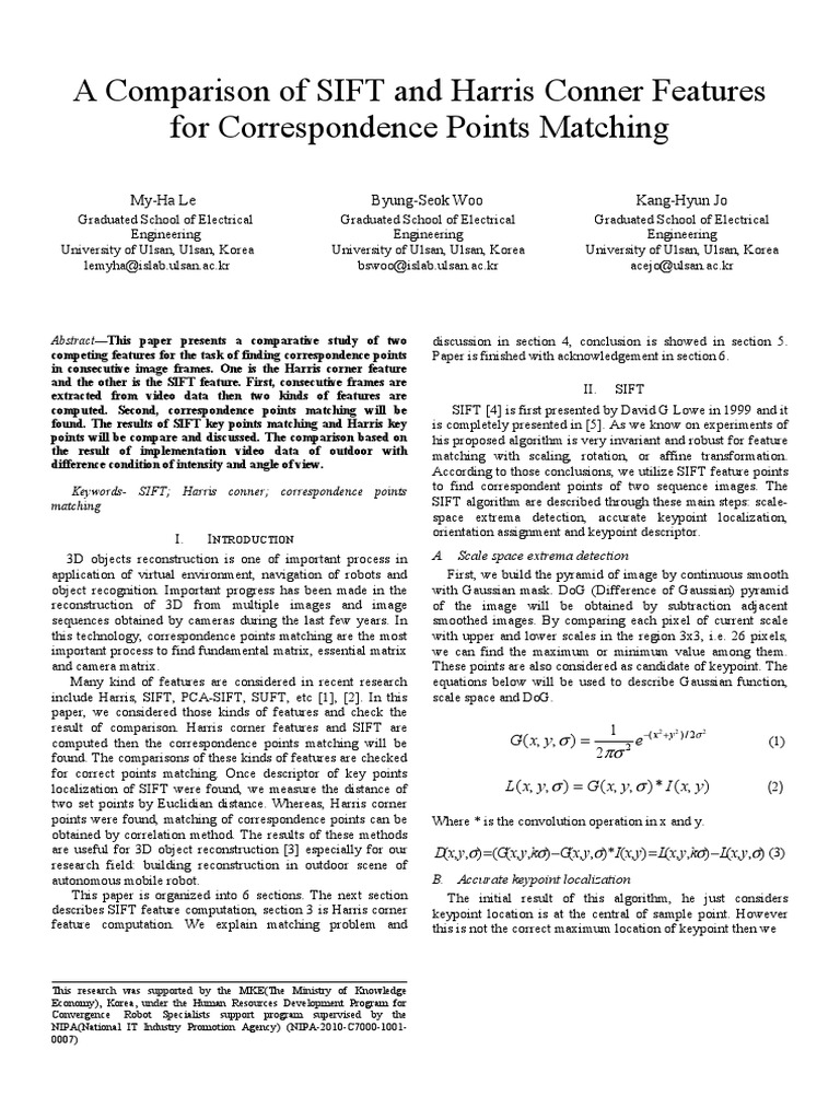A Comparison of SIFT and Harris Conner Features For Correspondence ...