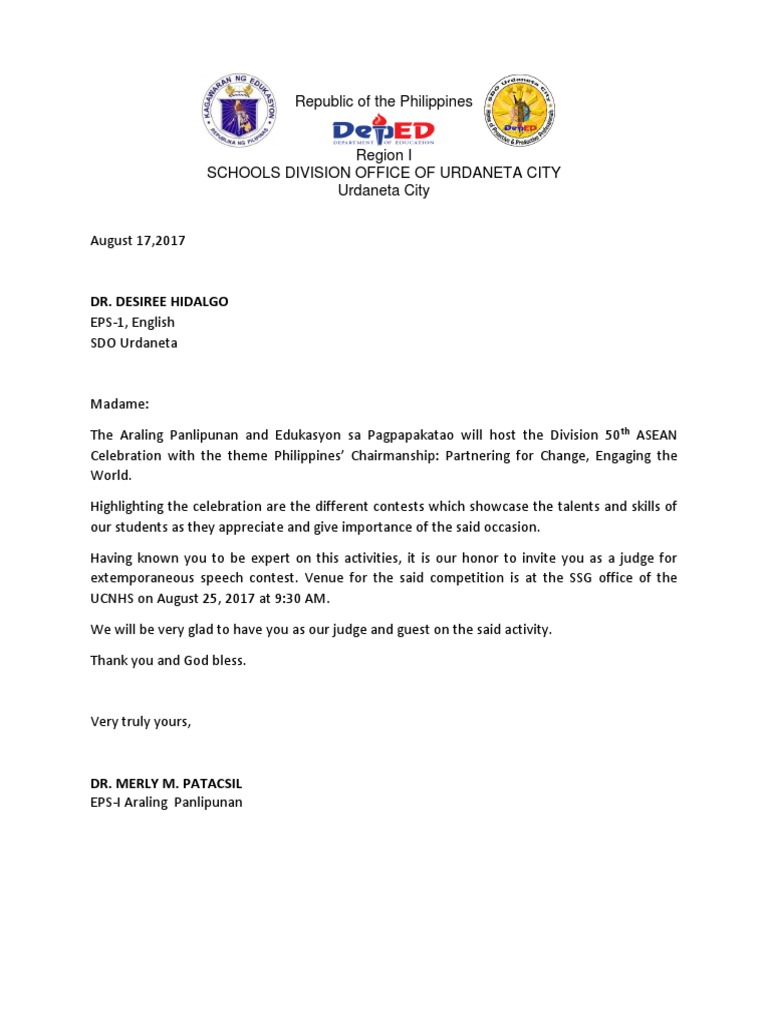 Invitation to Judge School Competitions and Activities for the Division ...