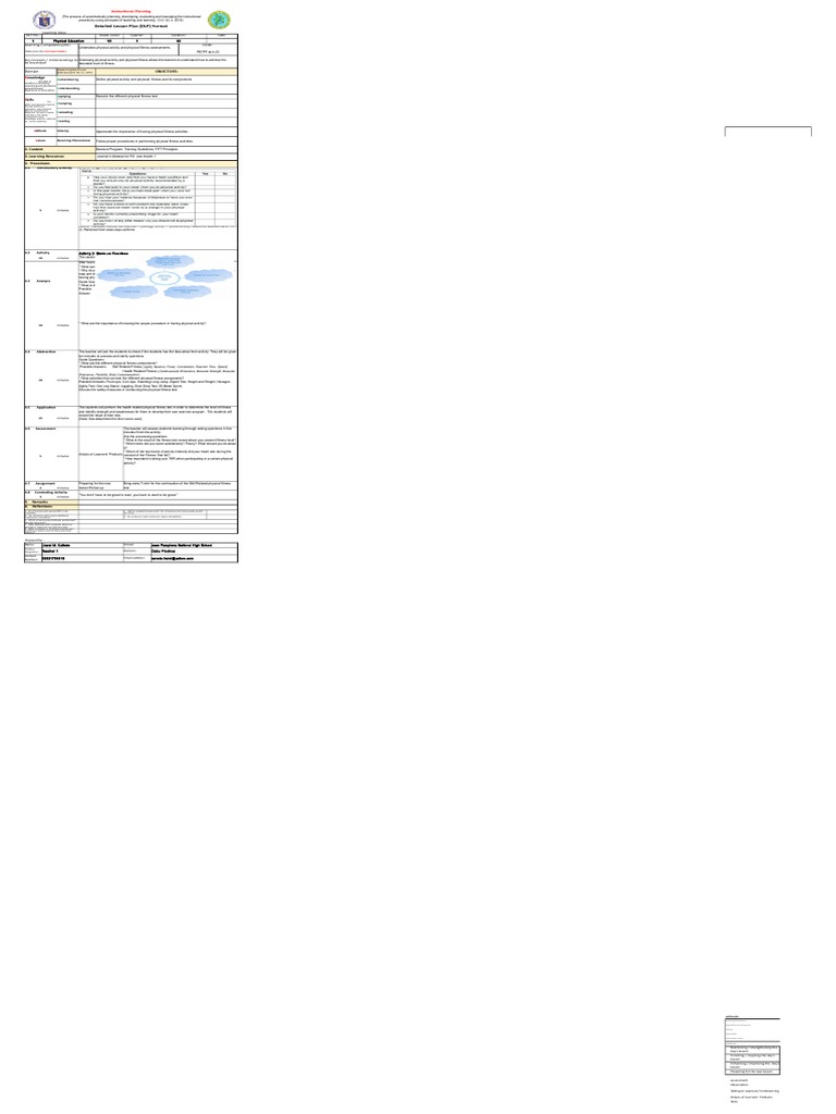 DLP Liezel MAPEH PE Grade 7 | PDF | Lesson Plan | Physical Education