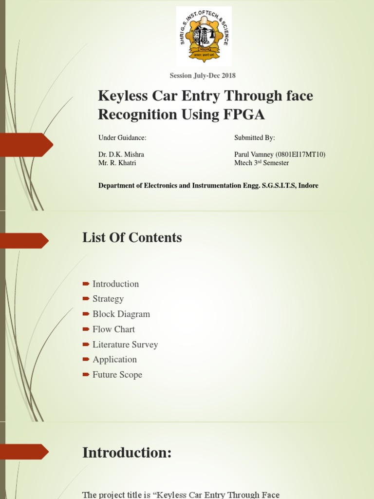 Keyless Car Entry Through Face Recognition Using FPGA: Developing an Advanced Security System ...