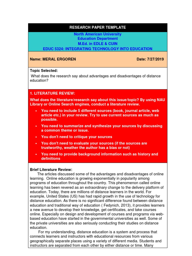 Educ 5324-Research Paper - Meral Ergoren | PDF | Distance Education ...