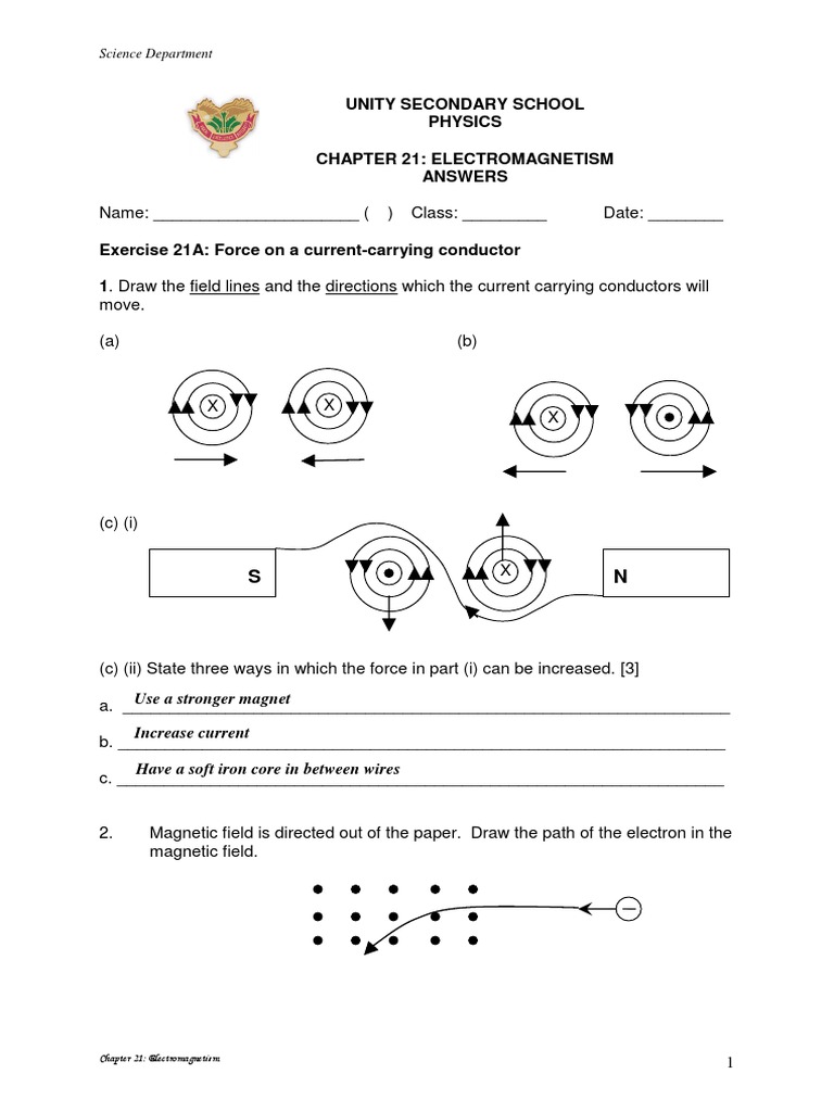 Unity Secondary School Physics Chapter 21: Electromagnetism Answers ...