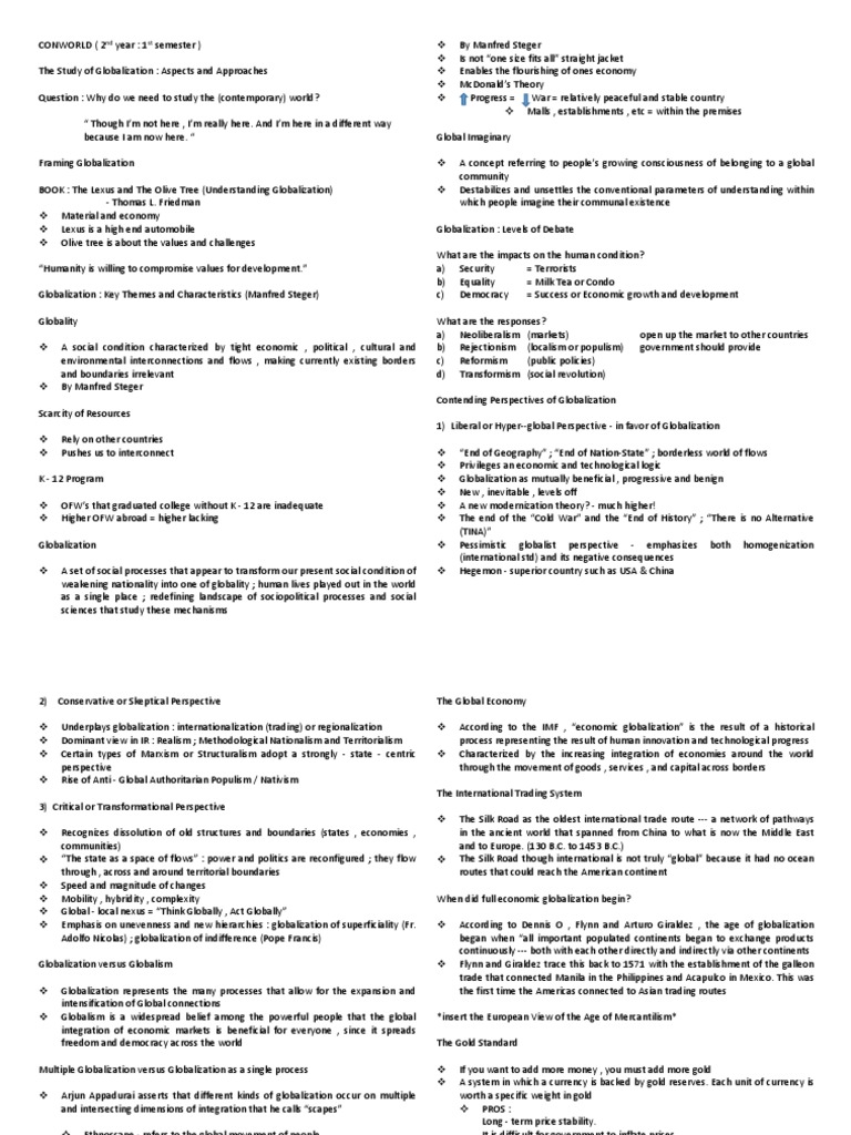CONWORLD 2nd Year X 1st Semester | PDF | Globalization | Monetary Policy