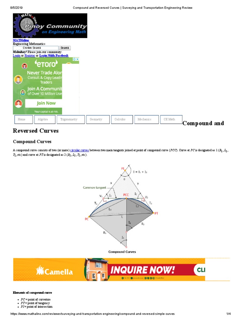Compound and Reversed Curves | PDF | Tangent | Curve