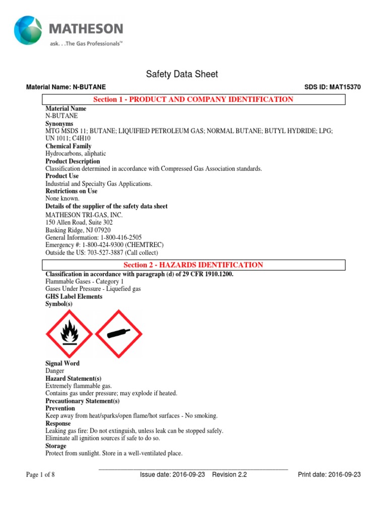Safety Data Sheet: Section 1 - Product and Company Identification | PDF ...