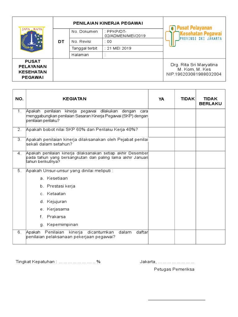 Daftar Tilik Penilaian Kinerja Pegawai | PDF