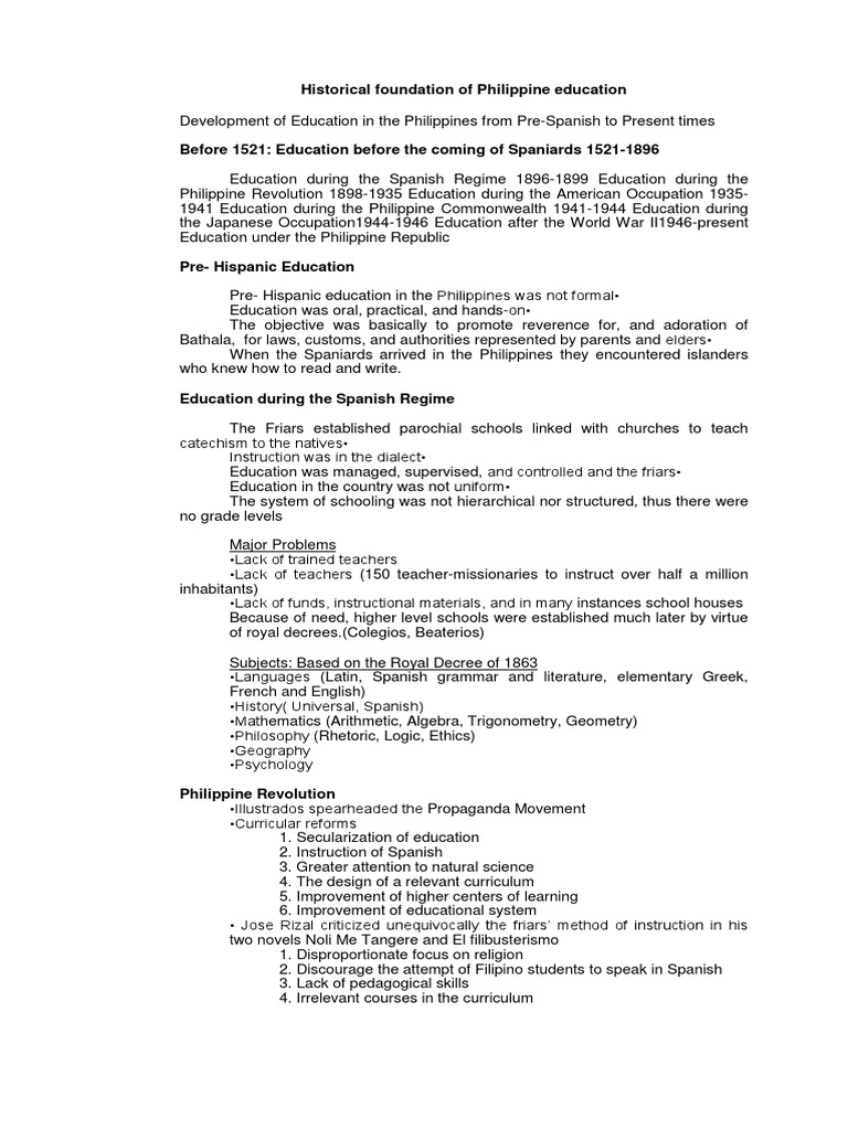 Historical Foundation of Philippine Education | PDF | Philippines ...