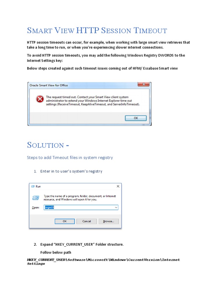 Smart View HTTP Session Timeout - V1 | PDF | Windows Registry | Computer File