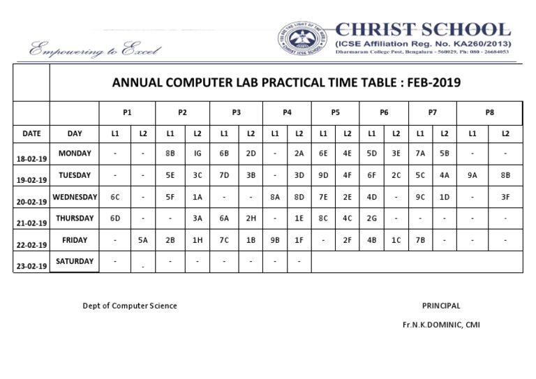 9773 - Timetable Anual Computer Lab Practical - 2019 | PDF