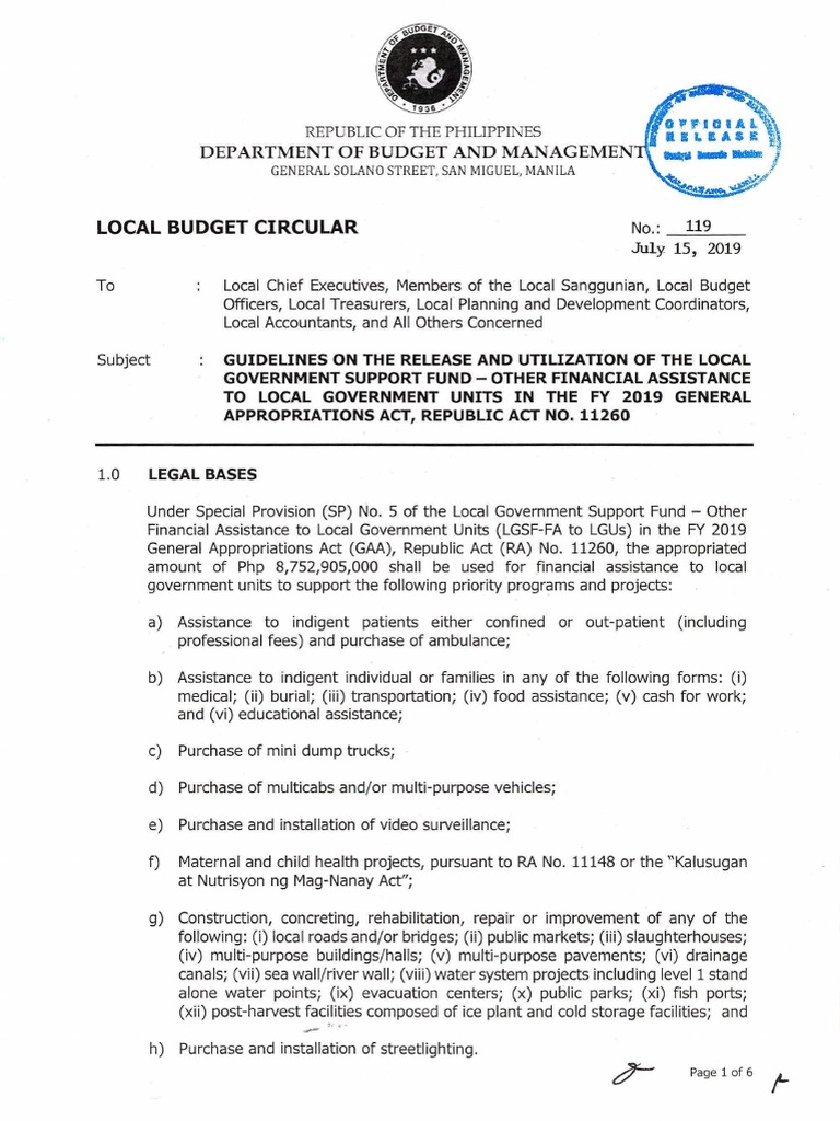 Local Budget Circular No. 119 | PDF | Road | Notary Public