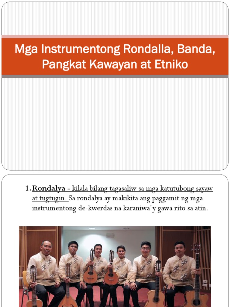 Mga Instrumentong Rondalla, Banda, Pangkat Kawayan | PDF