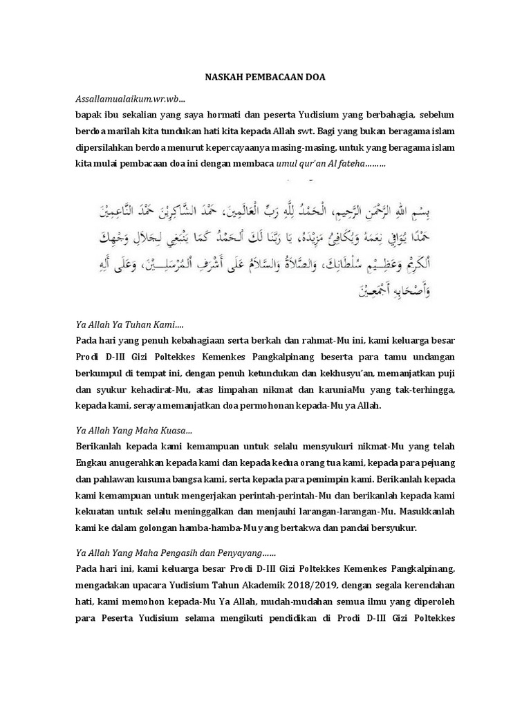 Naskah Pembacaan Doa Yudisium | PDF