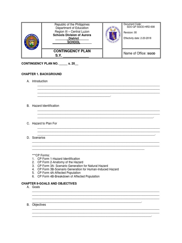 Developing a Comprehensive Contingency Plan for [School Name] | PDF ...