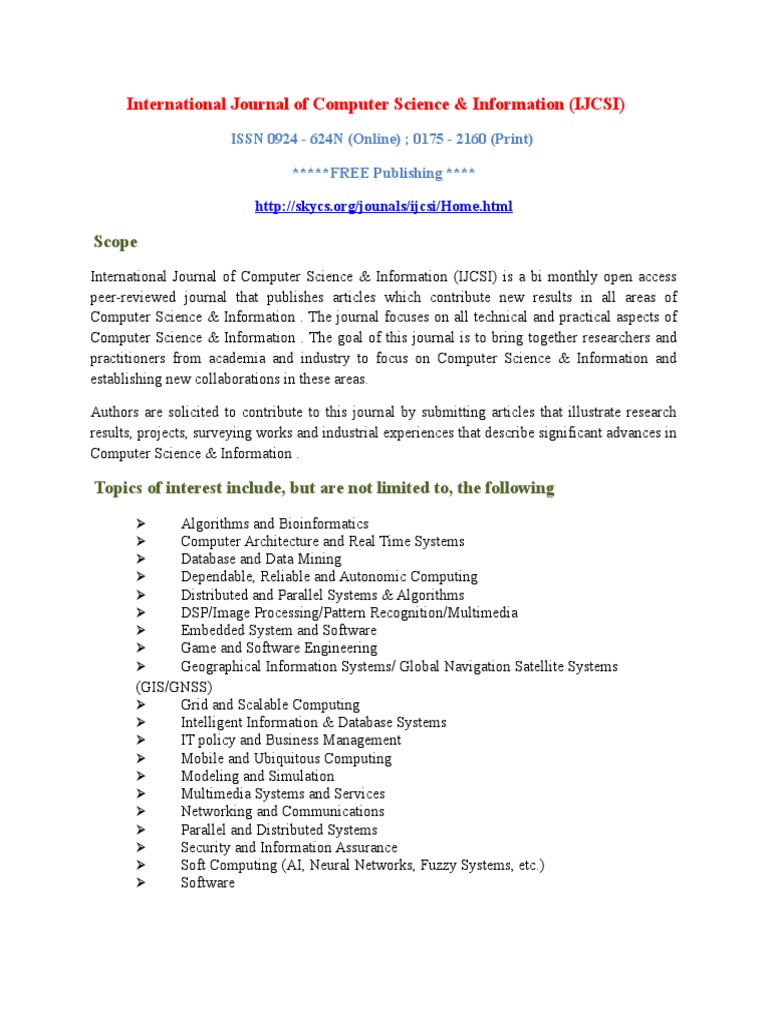 IJCSI | PDF | Academic Journal | Computer Science