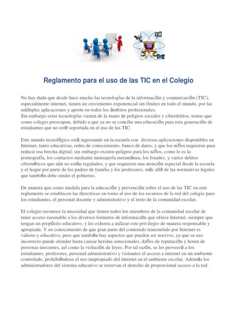 Reglamento de TIC en el Colegio | PDF | Tecnología de información y ...