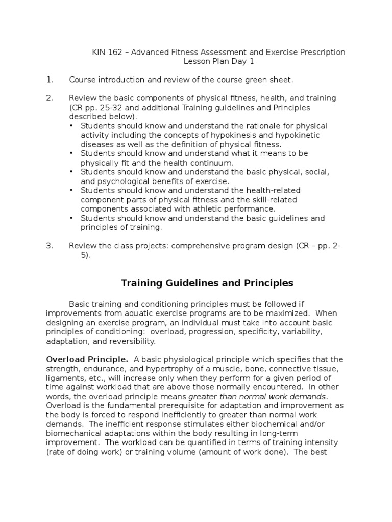 Training Guidelines and Principles: Overload Principle. A Basic ...