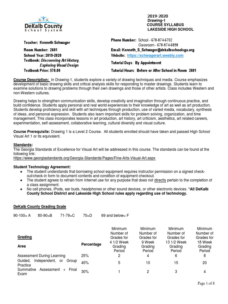 Schwager Syllabus - Drawing 1 2019 - Final | PDF | Homework | Academic ...