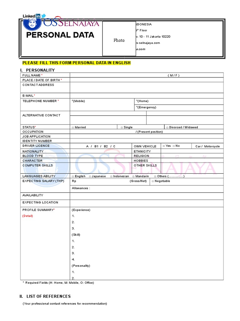 Personal Data: Photo | PDF | Business