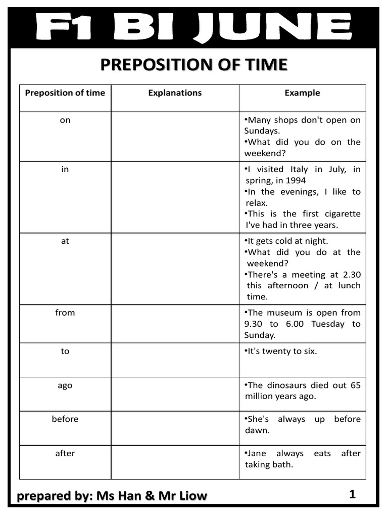 Prepositions of Time: Usage Guide | PDF | Lunch