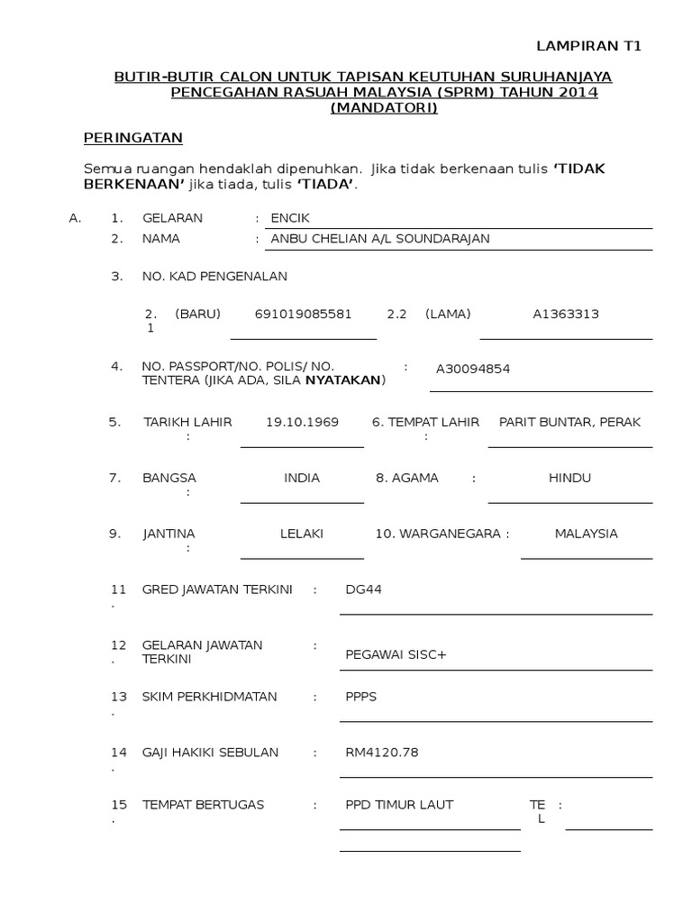 LAMPIRAN T1 - Tapisan Keutuhan | PDF