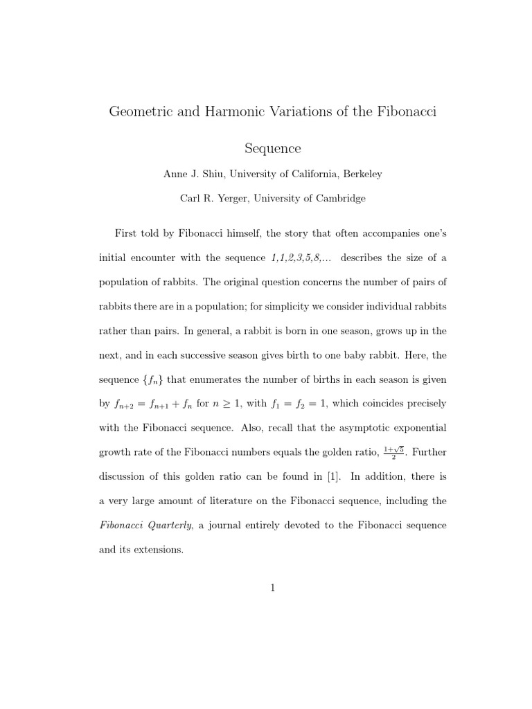 Geometric and Harmonic Variations of The Fibonacci Sequence | PDF ...