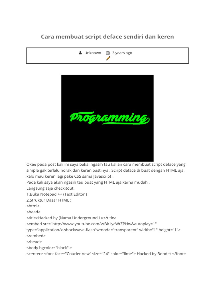 Cara Membuat Script Deface Sendiri Dan Keren - Mafia Cyber | PDF