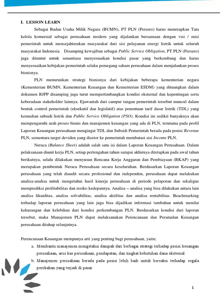 Arti dan Contoh Lesson Learned PLN | PDF | Pengelolaan Keuangan & Uang