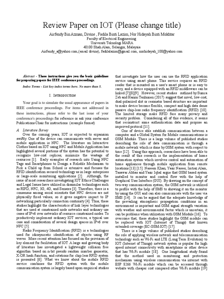 IEEE Format Guidelines for IoT Papers | PDF | Raspberry Pi | Internet ...