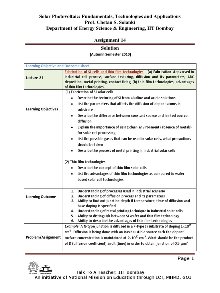 Assignment | PDF | Thin Film | Solar Cell