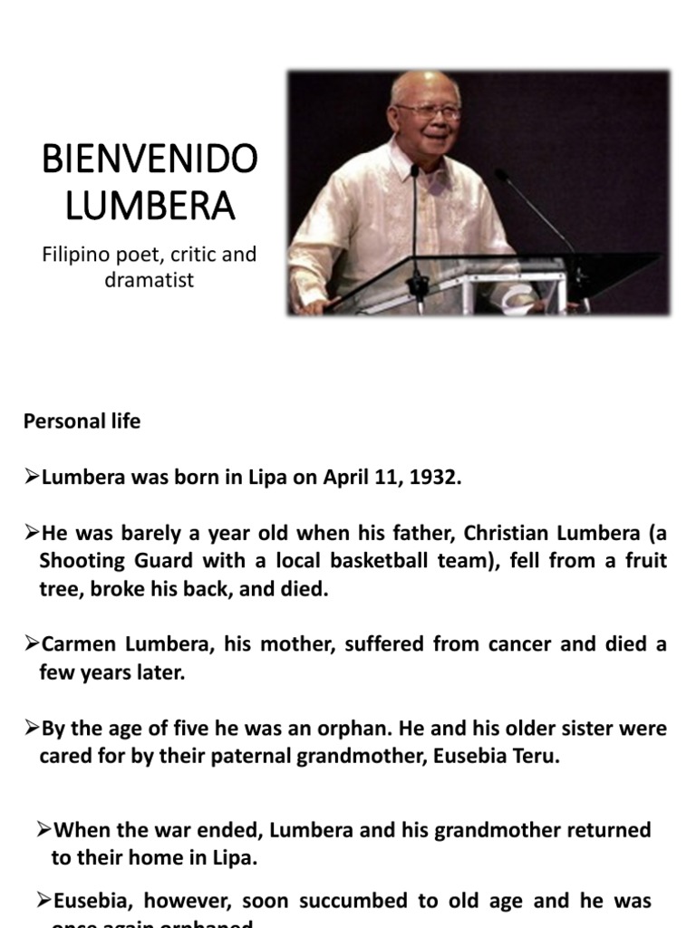 Bienvenido Lumbera: Filipino Poet, Critic and Dramatist | PDF | Philippines