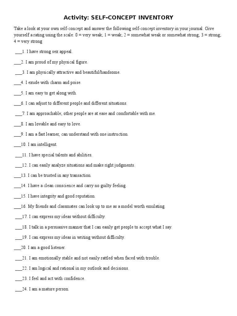 Activity: Self-Concept Inventory | PDF | Neuroscience | Cognitive Science