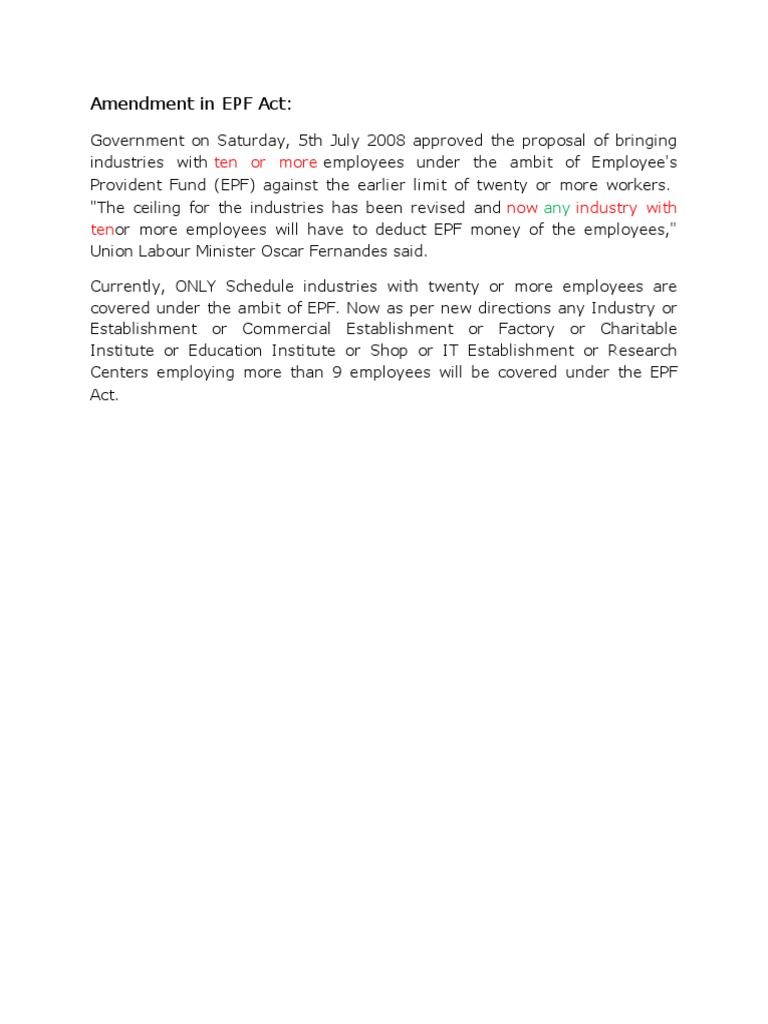 EPF Act Amendment: New Employee Limit | PDF